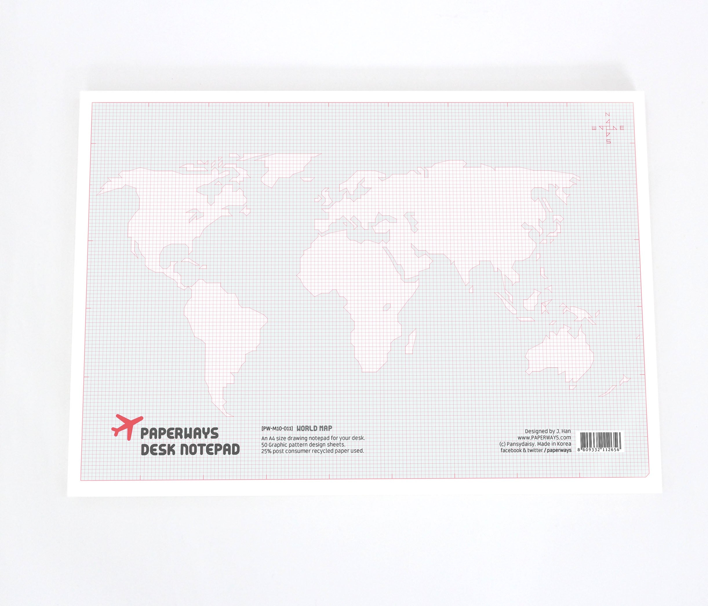 Paperways - A4 Desk Notepad - World Map